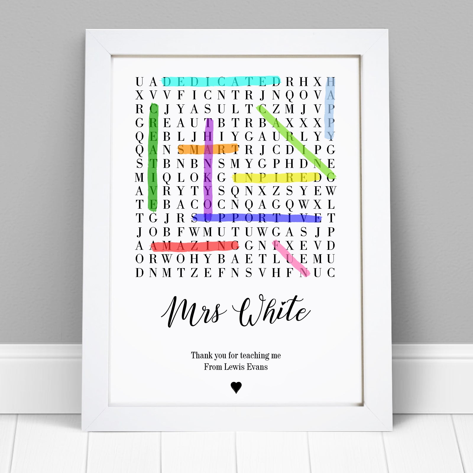 Personalised Word Search Print Thank You Teacher Print – Violet Grace