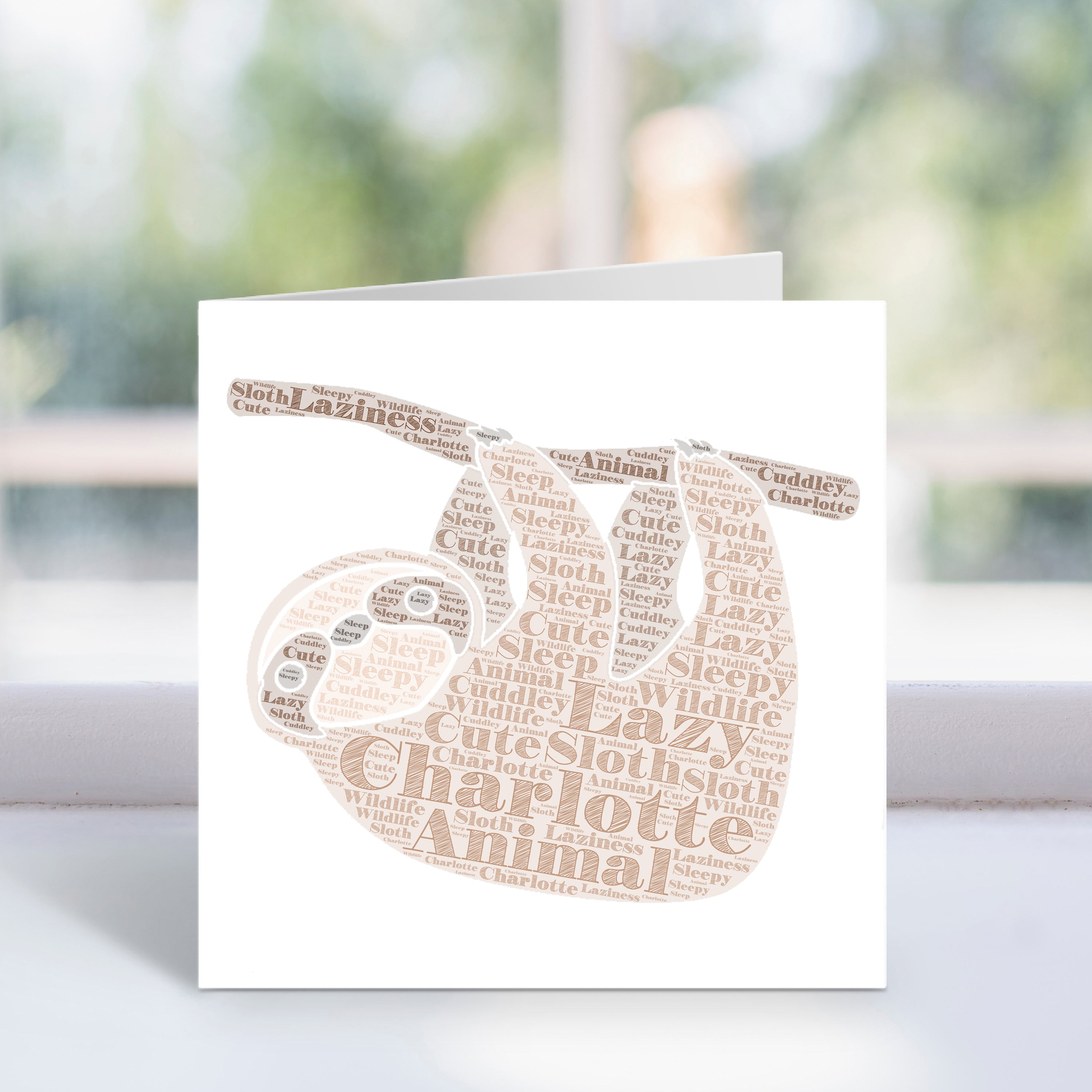 Personalised Sloth Word Art Card – Violet Grace