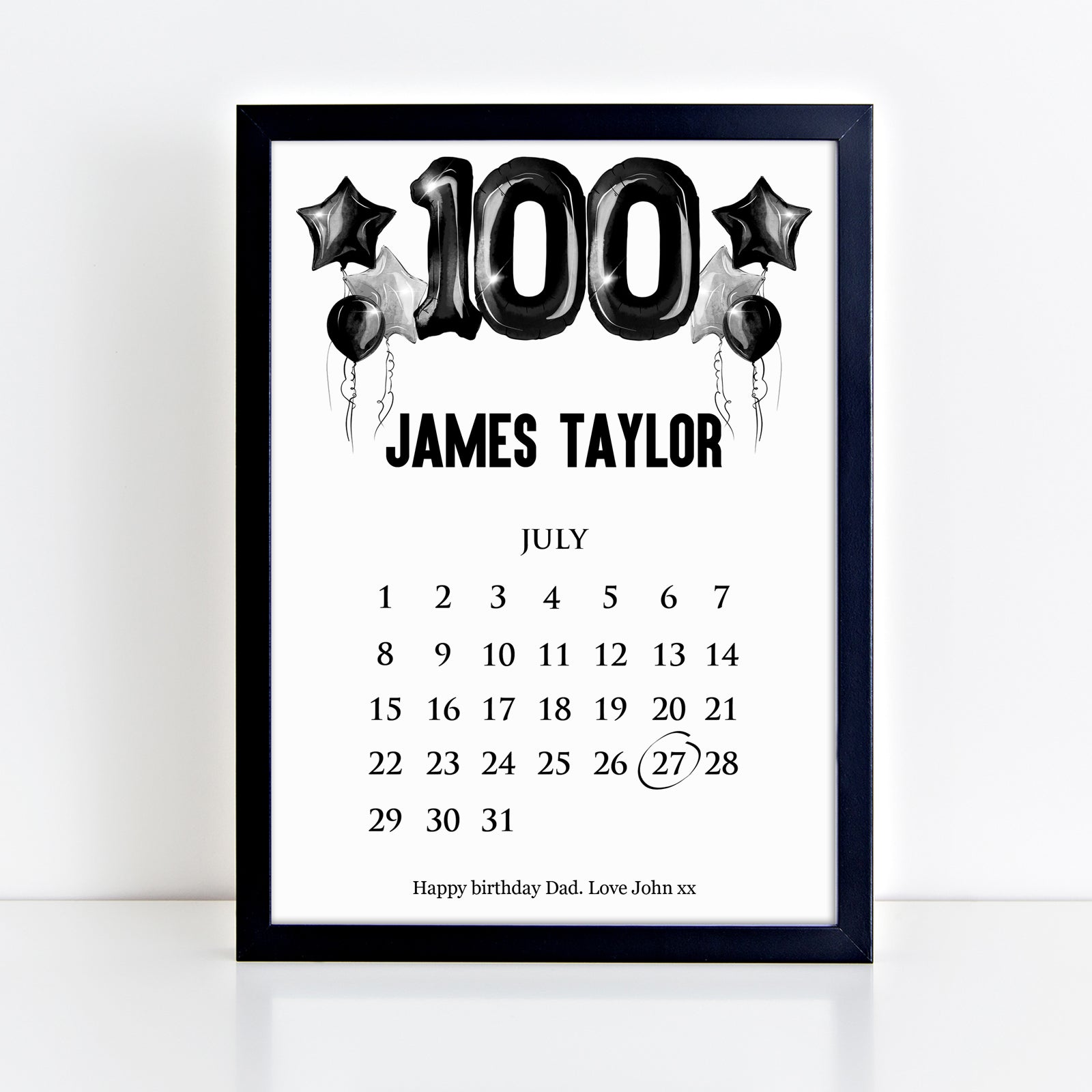 Personalised 100th Birthday Calendar Picture Print For Him Gift ...