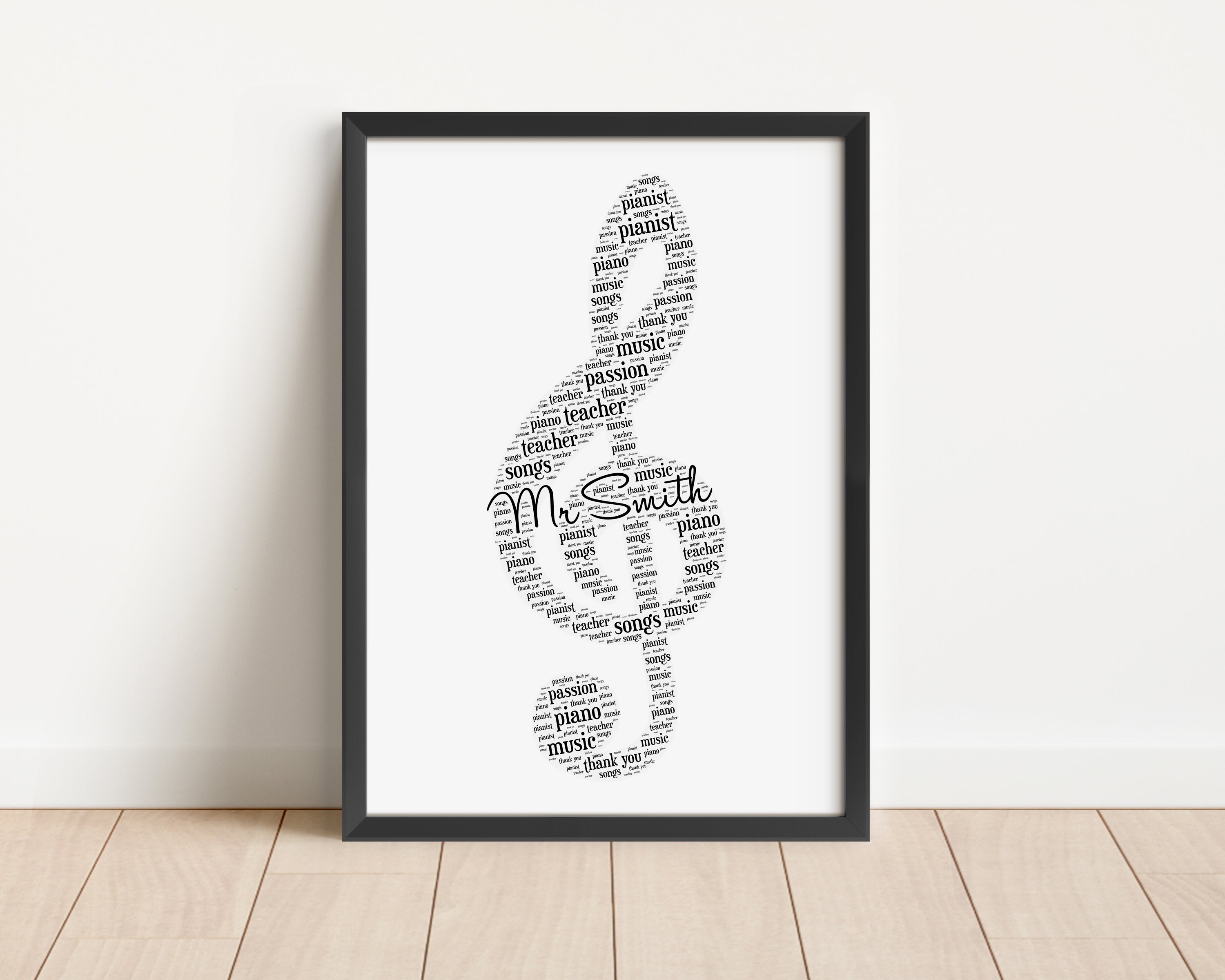 Personalised Treble Clef Musical Note Word Art Print – Violet Grace