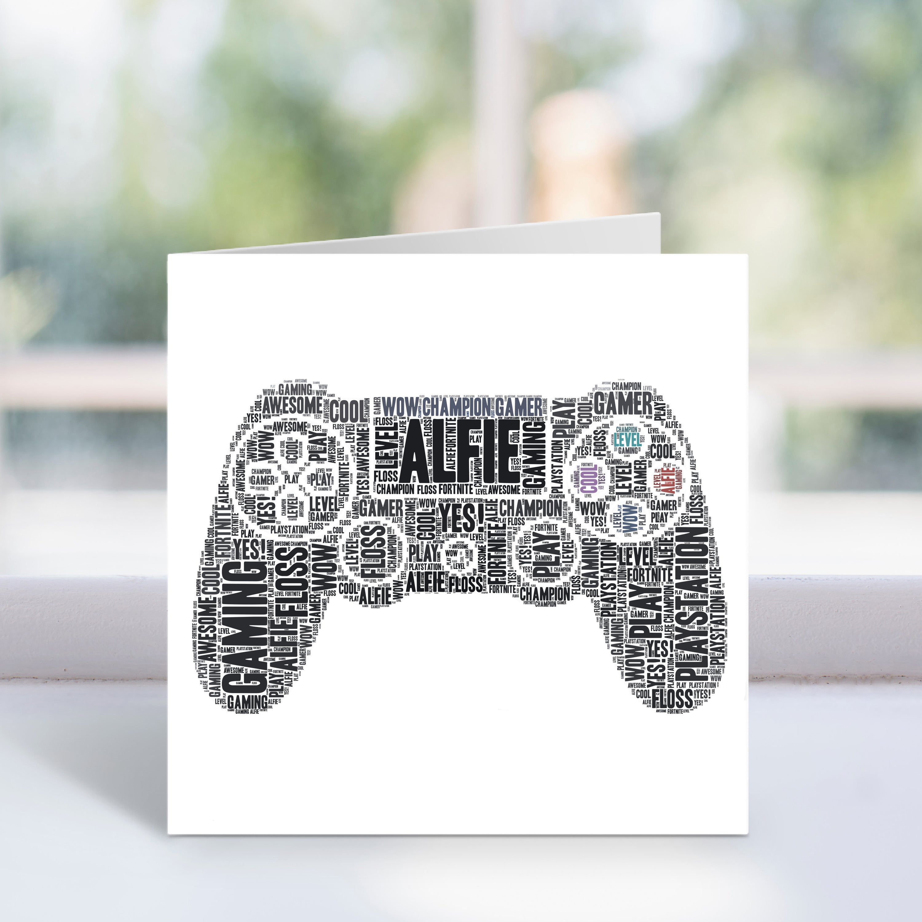 Personalised Playstation Contoller Gaming Word Art Card – Violet Grace