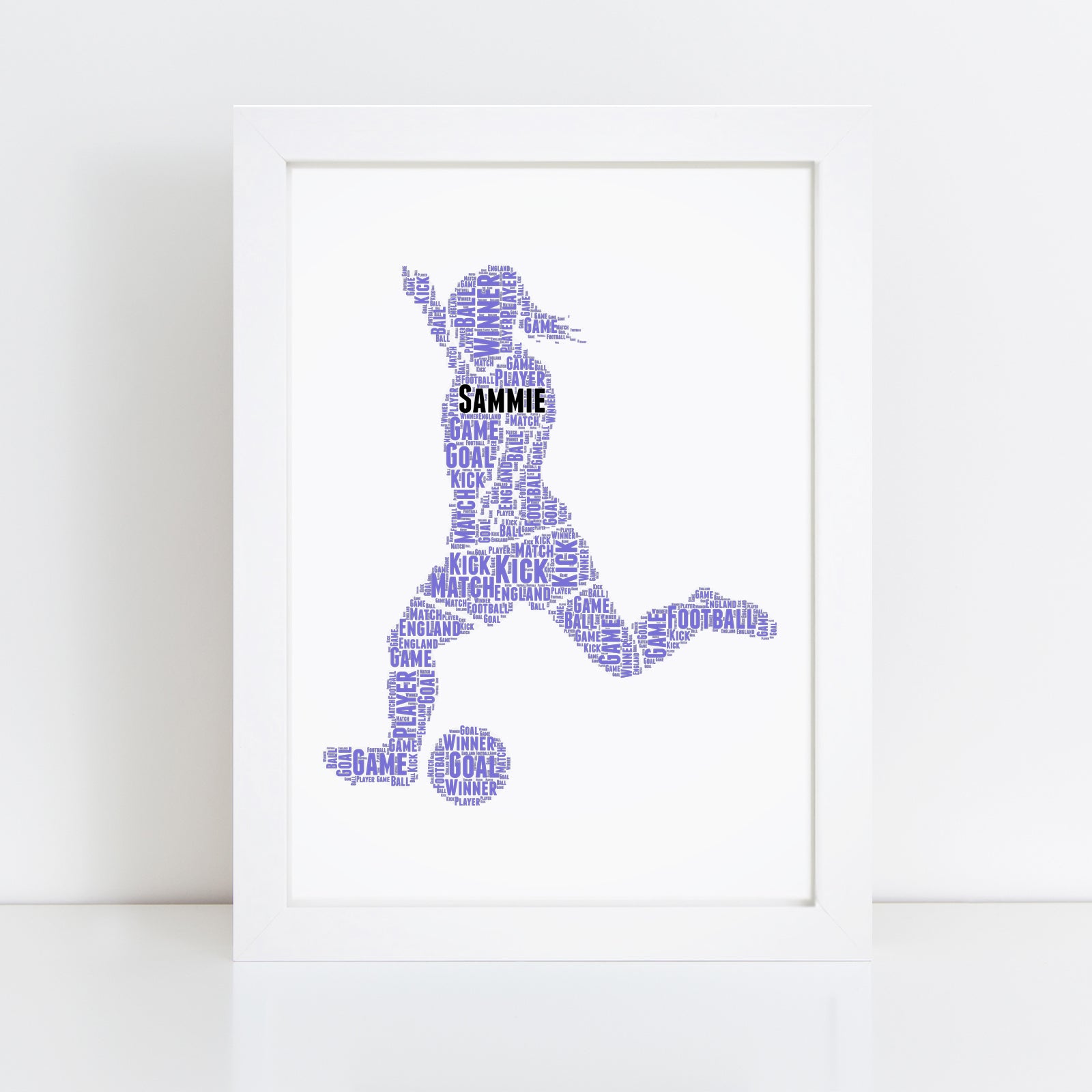 Personalised Female Football Striker Word Art Print – Violet Grace