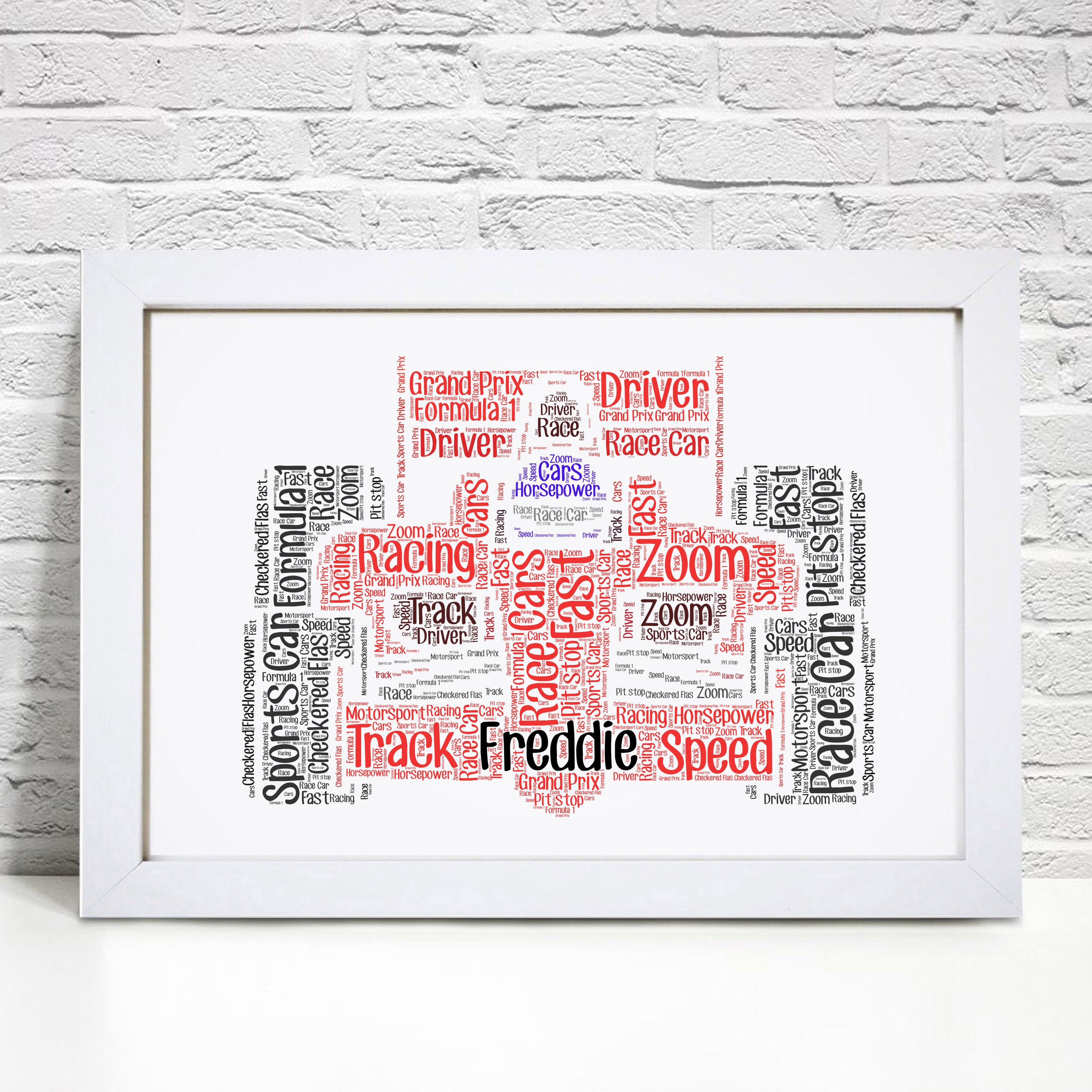 Personalised Racing Car Word Art Print – Violet Grace