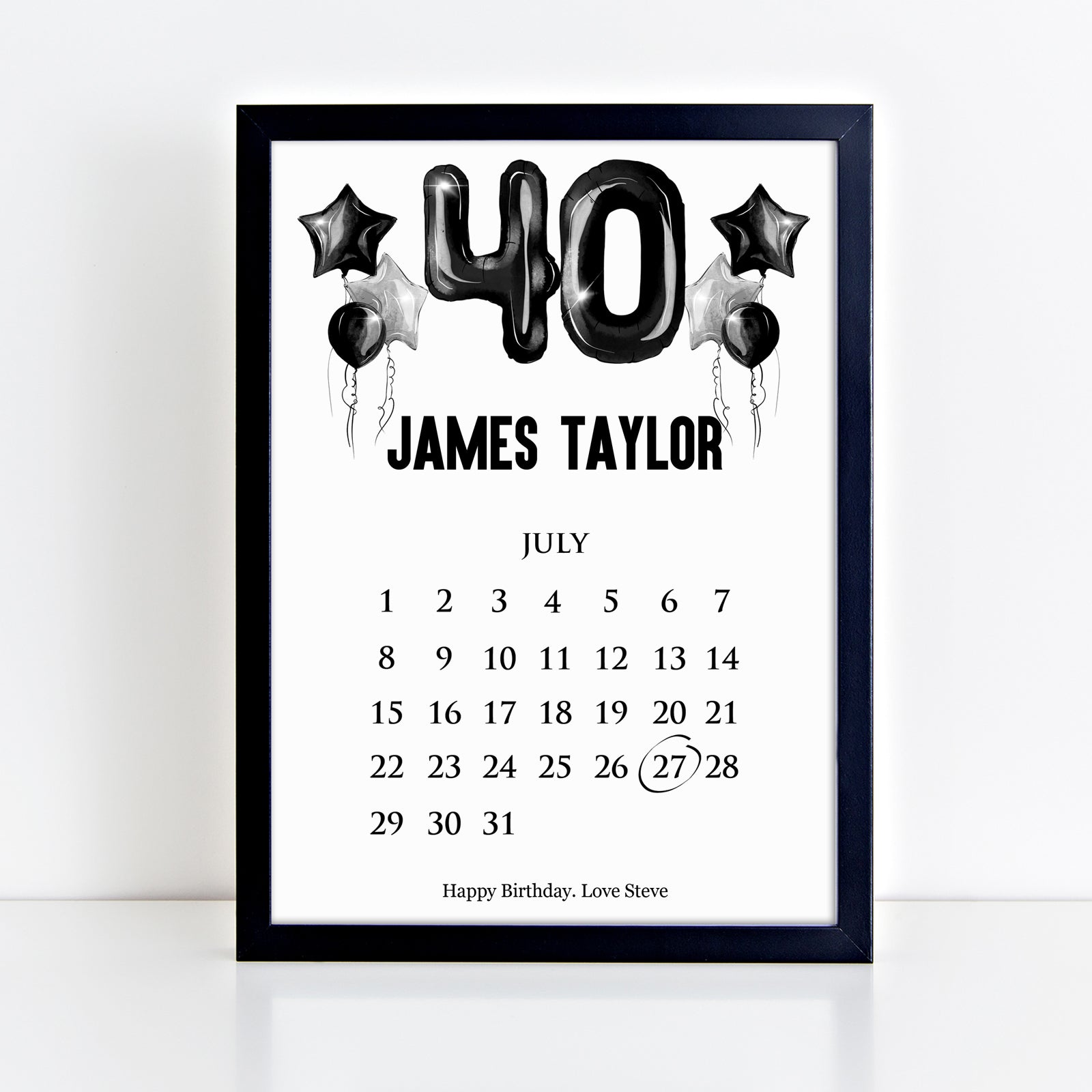 Personalised 40th Birthday Calendar Print – Violet Grace